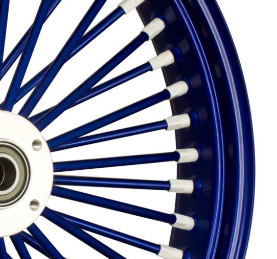 Blue Spokes White Nipples Motorcycle Wheel | Custom Motorcycle Rims